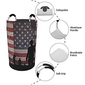 YISUMEI Laundry Basket with Handles Clothes Hamper Collapsible Durable Dirty Clothes Storage Laundry Organizer Vintage American Flag Soldier Pattern (Red and Black)