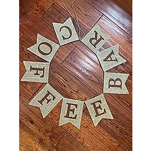 Rustic Burlap Coffee Bar Banner for farmhouse wall and table decor,Party Supplies and Decorations for Kids Birthday,Wedding,Anniversary,Bachelorette,Winter Hot Coffee Bar Sign for Photo Prop and Backd