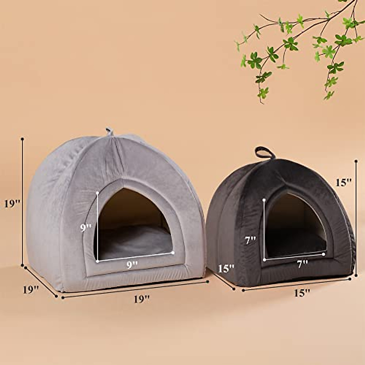 KASENTEX Cat Bed for Indoor Cats, 2-in-1 Cat House Pet Supplies for Kitten and Small Cat or Dog - Animal Cave, Cat Tent with Removable Washable Pillow Cushion (Dark Grey 15x15x15)