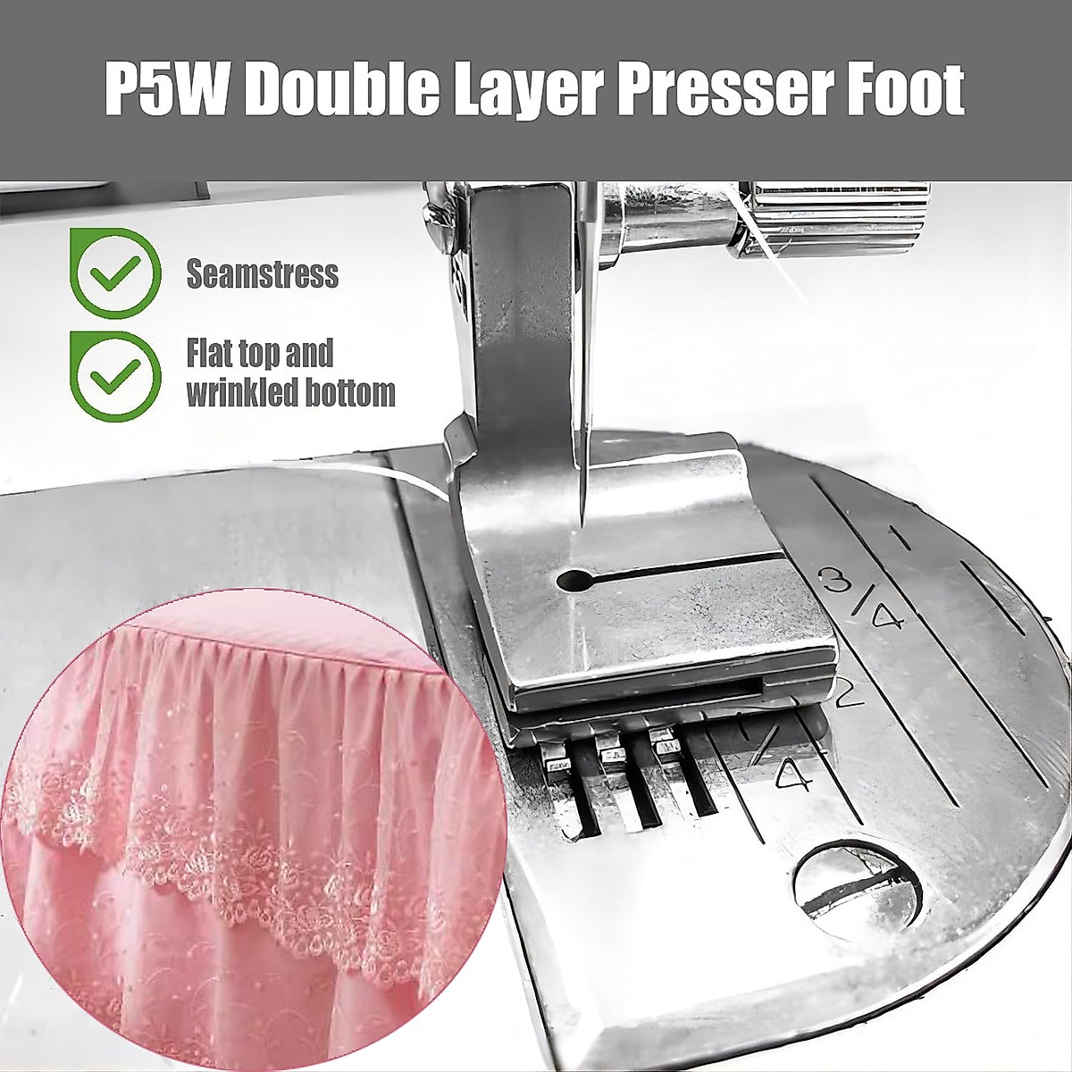 Fbshicung 3PCS Gathering Pleated/Shirring Presser Foot #P5 P50 P5W for Industrial Sewing Machine JUKI Brother