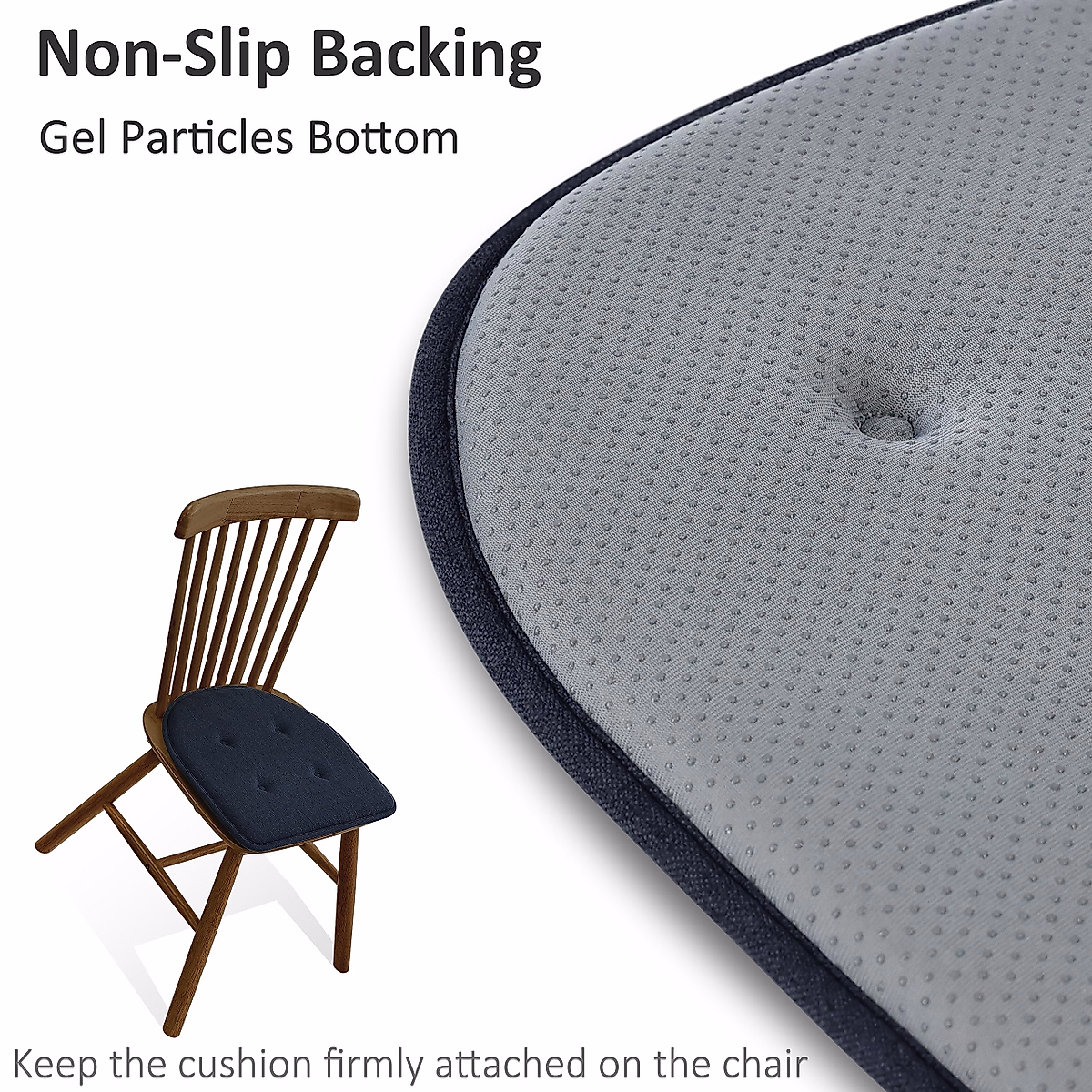 Shinnwa Dining Chair Cushions Non Slip Kitchen Seat Cushions for Dining Chairs U-Shaped Indoor Chair Pads Set of 2, Machine Washable, 15.5”x15.5”, Charcoal