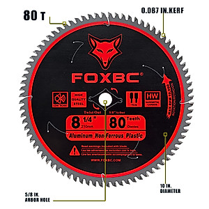 FOXBC 8-1/4 Inch Metal Cutting Table Saw Blade 80-Tooth TCG for Aluminum, Copper, Plastic, Brass, Fiberglass with 5/8-Inch Arbor