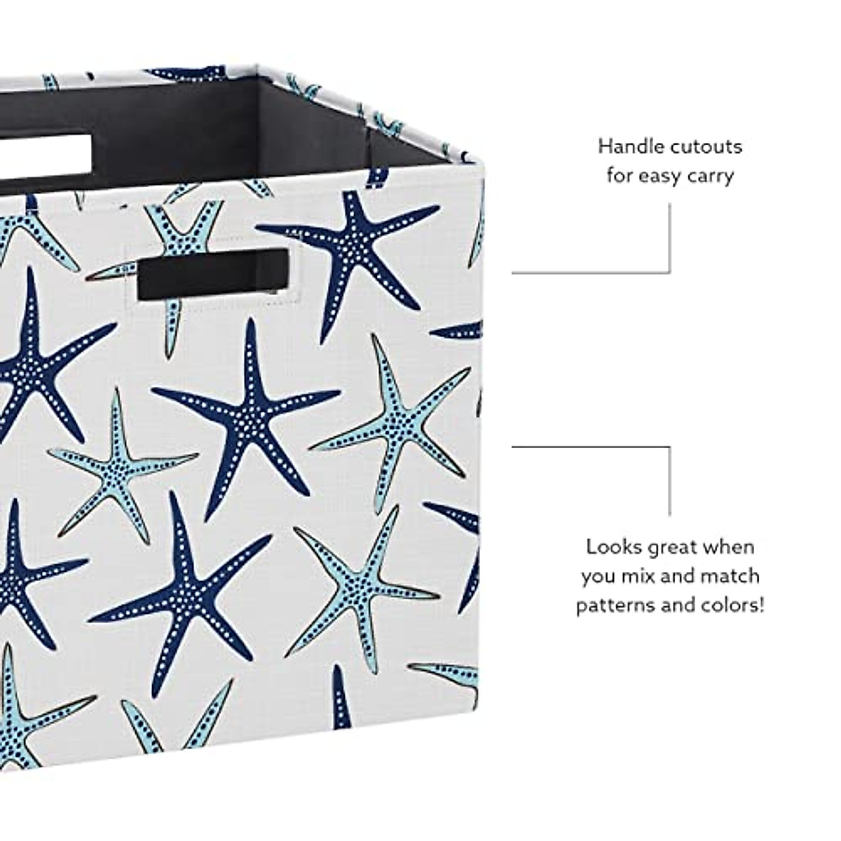 Linon White and Blue Starfish Print-Set of 2 Dawes Storage Bins