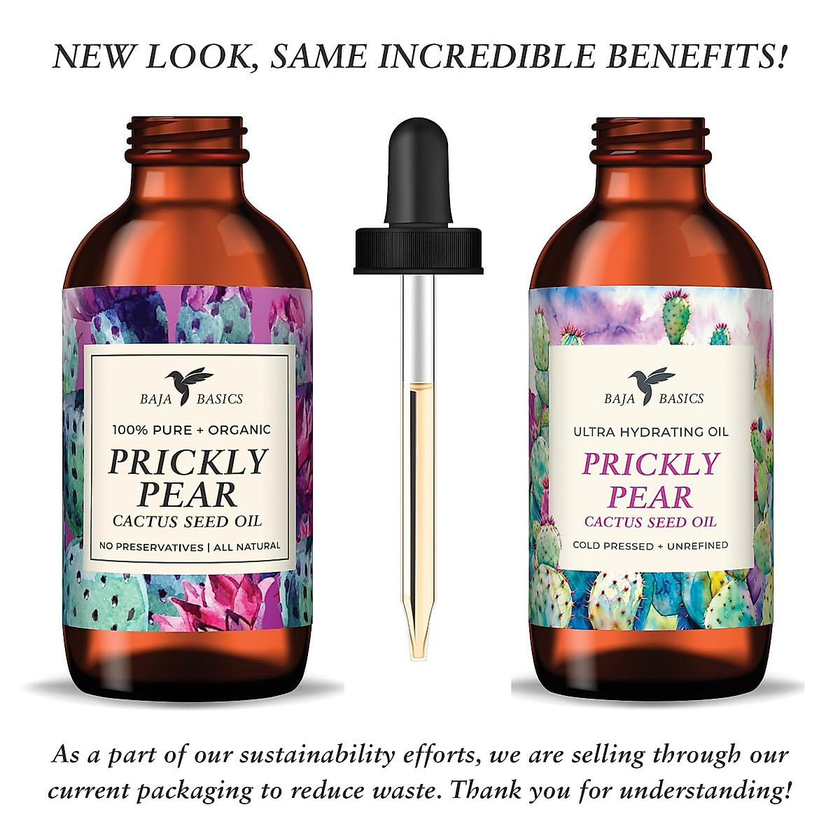 Baja Basics Prickly Pear Oil Cold Pressed, 100% Pure, Unrefined Moisturizer for Skin, Face, Body, Nails and Hair - Multi-Purpose Beauty Product For Men and Women - 1 oz Bottle