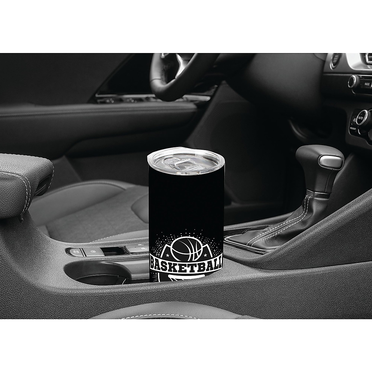 Elanze Designs Basketball Mom Ball Hoop Sport Wrap-Around Design 20 Ounce Stainless Steel On-The-Go Coffee Travel Insulated Skinny Tumbler Mug Cup, Slide Top Lid, MRC-20OZ-SH254