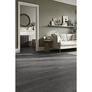 Oxdigi Peel and Stick Floor Tile 36" x 6"x 12 Packs/ 18 Sq.Ft, Thicken Wood Plank Flooring Self-Adhesive Waterproof for Kitchen Living Room RV, Easy DIY Floor Stickers, Smoky Grey