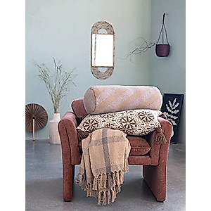 Bloomingville Recycled Cotton Blend Woven Plaid and Tassels Blanket Throw, Semi Double, Tan