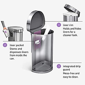 simplehuman 45 Liter / 12 Gallon Semi-Round Automatic Sensor Trash Can, Brushed Stainless Steel
