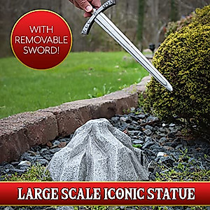 Esterno Sword in Stone Garden Statue (17x10x11 Inches), Arthurian Legend Yard Ornament Decor, Gray