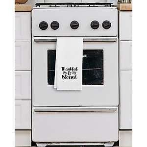 QIYUHOY Thankful and Blessed Autumn Fall Kitchen Towels Tea Towels, 16 X 24 Inches Cotton Modern Dish Towels Dishcloths,Dish Cloth Flour Sack Hand Towel for Farmhouse Kitchen Decor,Thanksgiving Gifts