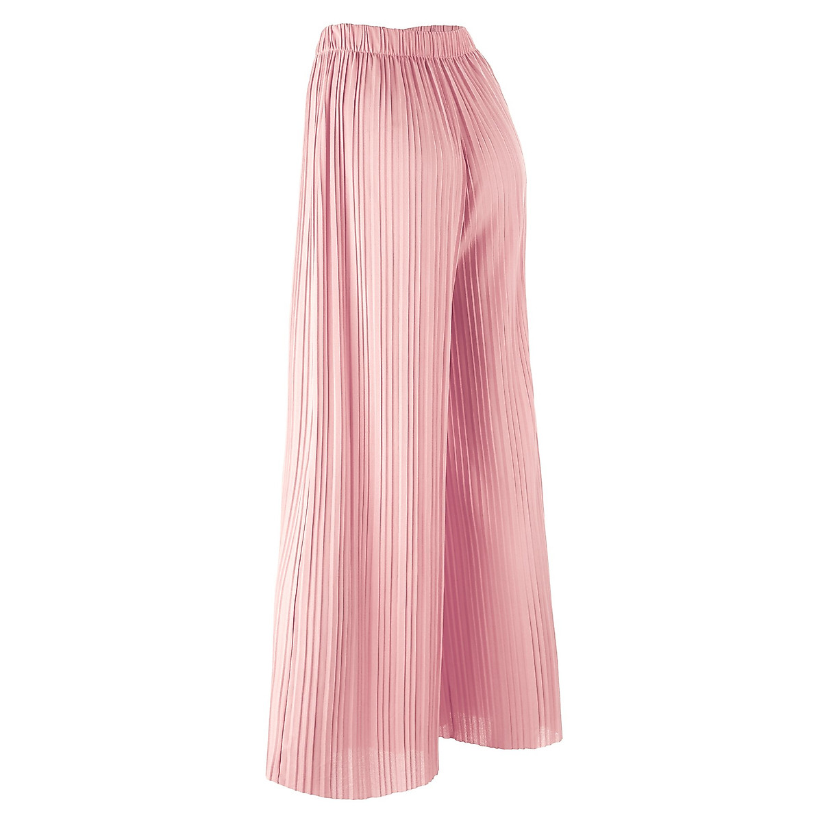 Lock and Love LL WB1795 Womens Casual High Waisted Pleated Wide Leg Palazzo Pants Trousers with Elastic Waist Band L Pink