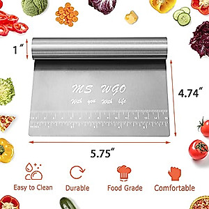 Pro Dough Pastry Scraper/Cutter/Chopper Stainless Steel Mirror Polished with Measuring Scale Multipurpose- Cake, Pizza Cutter - Pastry Bread Separator Scale Knife (1)