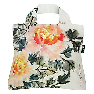 Envirosax Reusable Grocery Bags-Fashionable Shopping Tote Bag Set of 5 China-chic Design Peony Multicolored