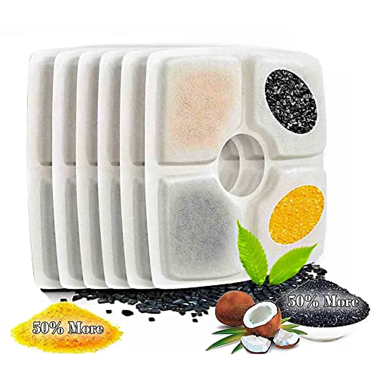 Cat Water Fountain Filters 6 Pack, 50% More Resin & Activated Carbon Filters,Genuine Square Replacement Filters for 84oz/2.5L Pet Fountain Dog Cat Drinking Water Dispenser Quadruple Filtration