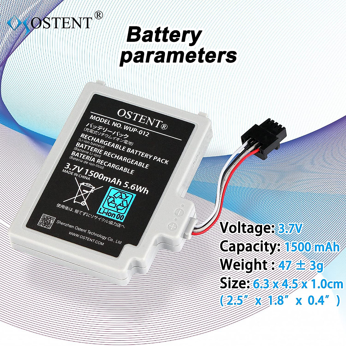 OSTENT 3.7V 1500mAh Li-ion Polymer Lithium Ion Rechargeable Battery Pack Replacement for Nintendo Wii U Gamepad
