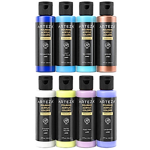 ARTEZA Acrylic Pouring Paint Set, 8 Pastel Colors, 4 oz Bottles, High-Flow Paint, No Mixing Needed, Art Supplies for Canvas, Glass, Paper, Wood, Tile, and Stones