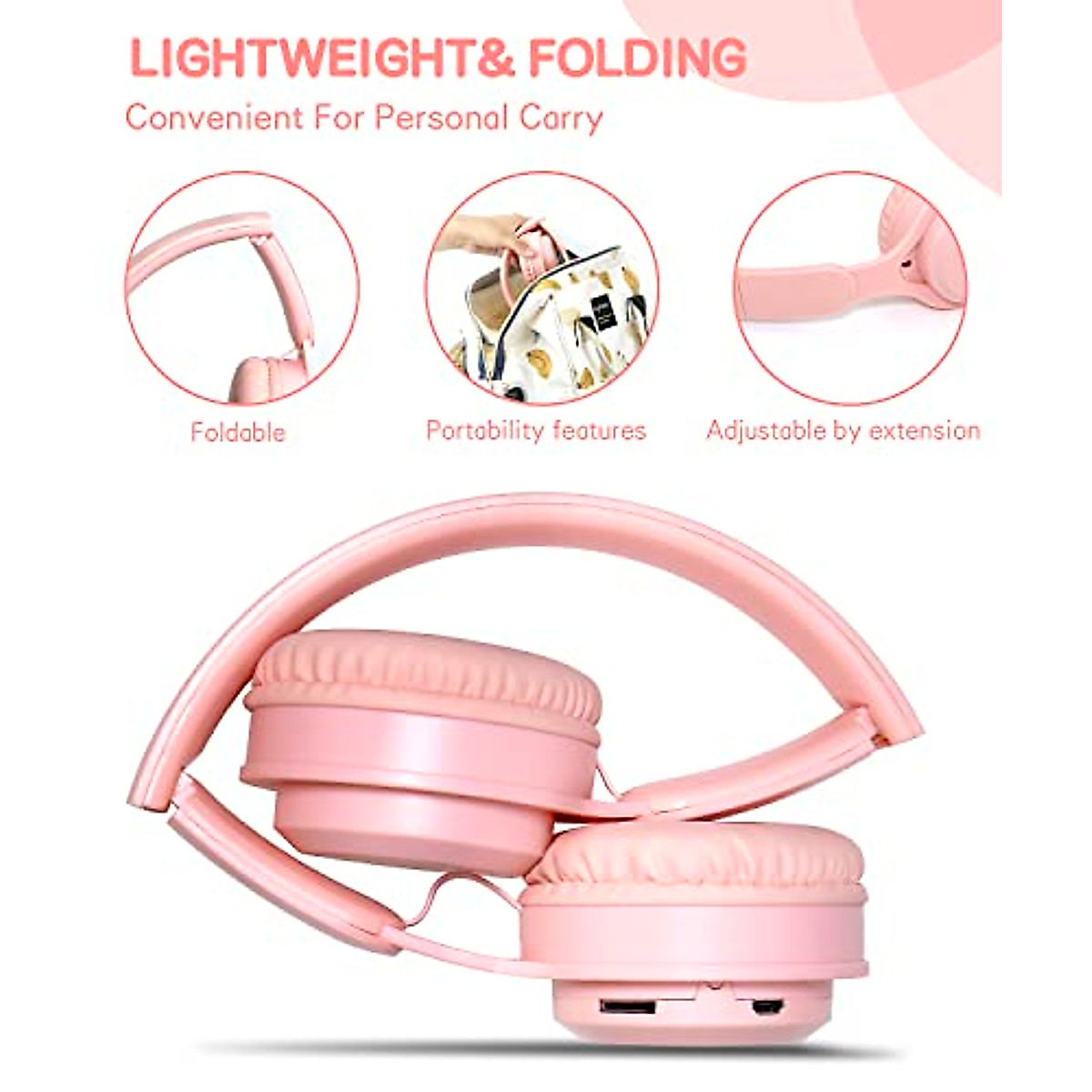 scorking Kids Bluetooth Headphones, Wireless Headphones for Kids with Built-in Microphone, Over Ear Kids Headphones Wireless Foldable Stereo AUX 3.5mm for Boys Girls School Smartphone iPad Tablet