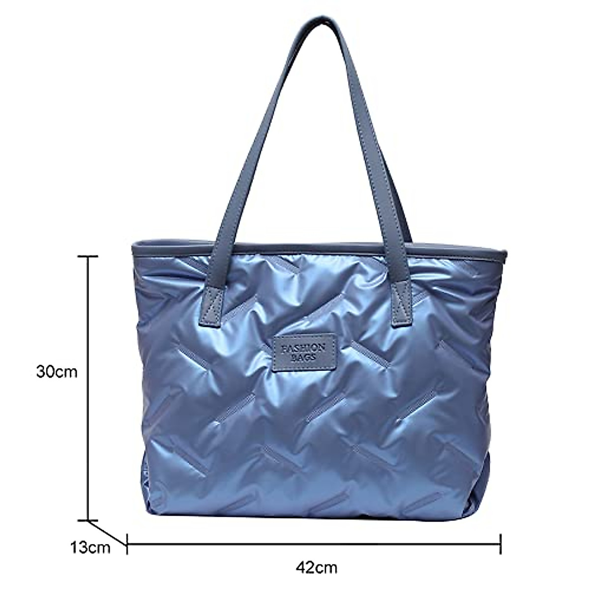 AZURAOKEY Puffer Tote Bag for Women, Quilted Cotton Padded Handbag, Women Shoulder Bags Soft Large Capacity Top-handle Bags Warm Zipper Simple Portable Lightweight for Girls Shopping-Blue