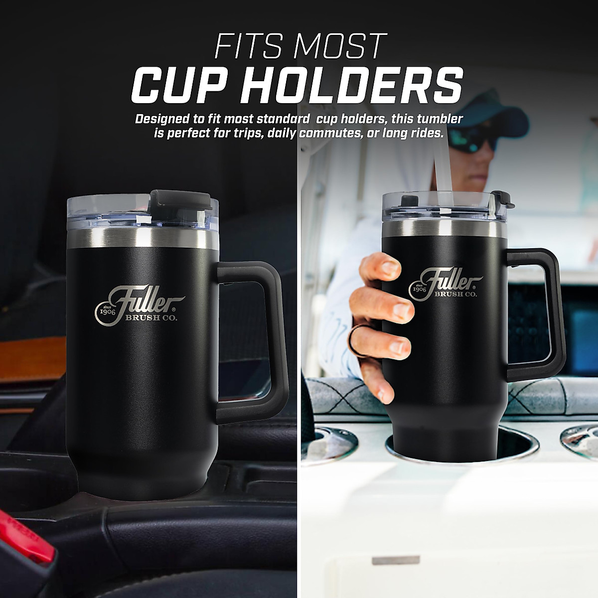 Fuller Brush Stainless Steel Tumbler with Handle - 40 oz. – Lead & BPA-Free - Double-Wall Insulated Travel Mug – Keeps Drinks Hot or Cold for Hours – Spill-Resistant Lid & Straw (Charcoal Gray)