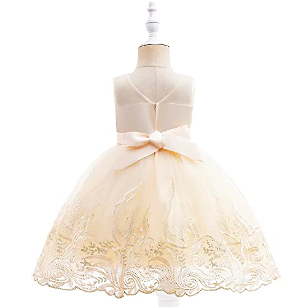 LENEFU Baby Girl Dress Kids Formal Flower Lace Embroidery,Sleeveless Princess Gown for Party Wedding Pageant(Champagne130)