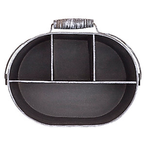 GoCraft Farmhouse Galvanized Metal Flatware Caddy | Rustic Grey Kitchen Home Storage Organiser with 4 Compartments and Handle | Multipurpose Carry-All Utensil Cutlery Napkin Holder