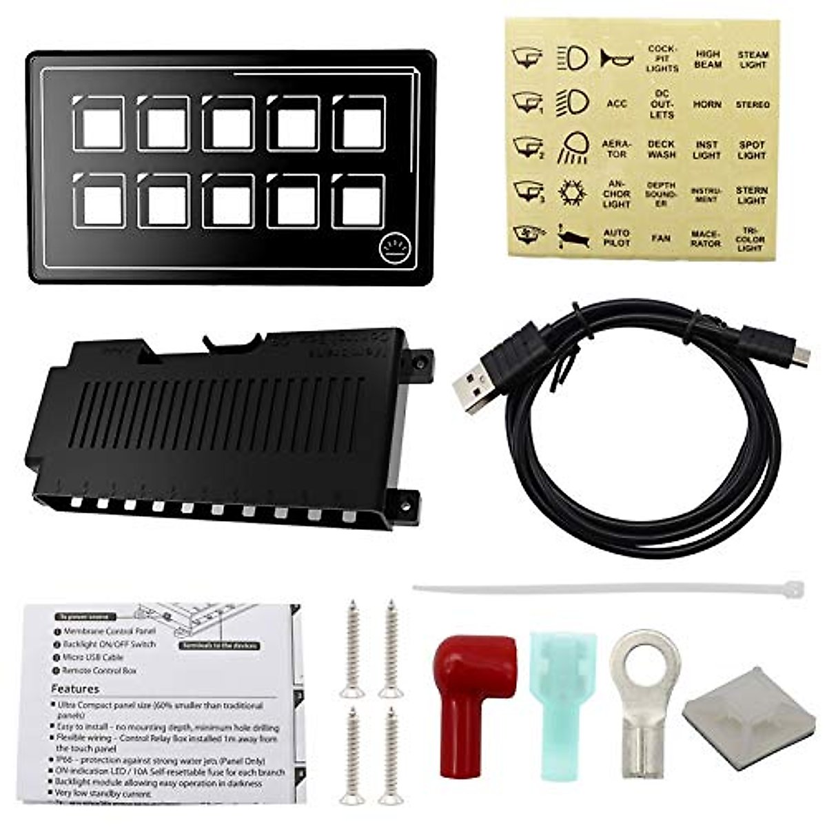 Control Switch Panel, Universal 10P Membrane Control Switch Panel Bluetooth APP Control with Backlight Module LED Touch Built‑in PPTC for RV Boat