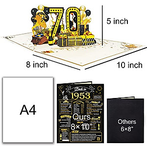 70th Birthday Pop Up Cards for Women or Men, 3D Greeting Card with Gilding Poster Cover, Funny 70th Birthday Gifts Idea for Party Supplies, Unique 70 Year Anniversary For Mom Dad, Back In 1953, Jumbo