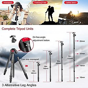 Manbily 63" Carbon Fiber DSLR Camera Tripod Monopod Kit,Compact and Lightweight,360-degree Panoramic Ball Head Quick Release Plate,5 Seconds Quickly Invert The Center Column,for Travel Work(YS-254C)