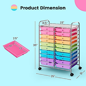 COSTWAY 20-Drawer Rolling Storage Cart, Utility Storage Organizer Cart for Tools, Scrapbook, Paper, Craft, Multipurpose Storage Trolley on Wheels for Home Office School (Rainbow)
