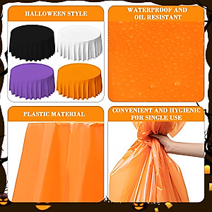 4 Pcs Halloween Round Disposable Tablecloths Waterproof Table Cloths Plastic White Black Purple Orange Round Table Cover for Table Decorations Halloween Party Dining Buffet Outdoor Camping Picnic