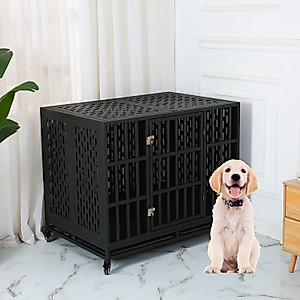 Heavy Duty Dog Crate, 44" Indestructible Metal Dog Kennel, Indestructible Pet Cage for High Anxiety Large Dogs with Sturdy Door Lock and Removable Trays
