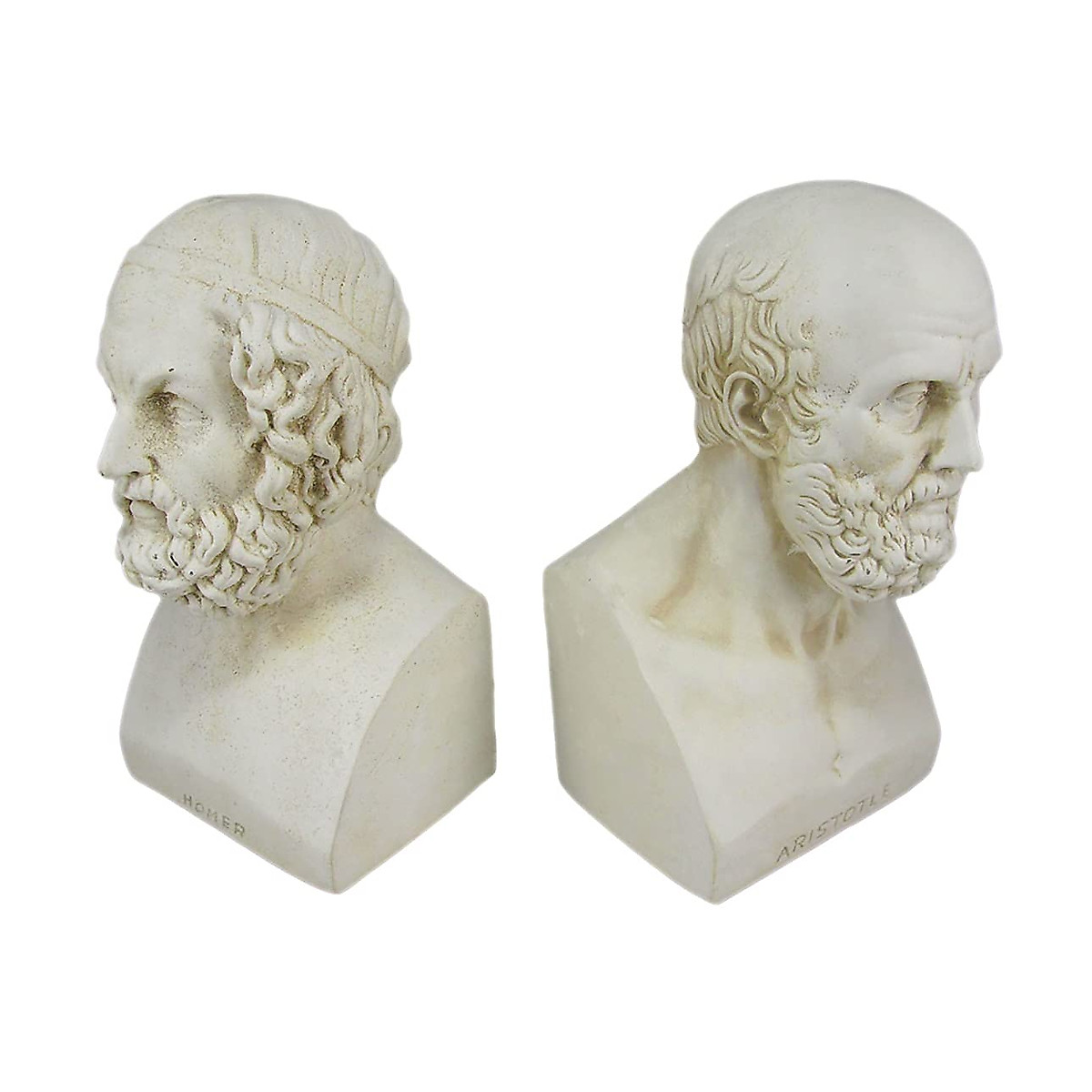 Aristotle and Homer Bust Antique White Plaster Bookends: Timeless Grecian Philosophy Sculptures, 8 Inches High, Decorative Pillars of Wisdom for Your Bookshelves
