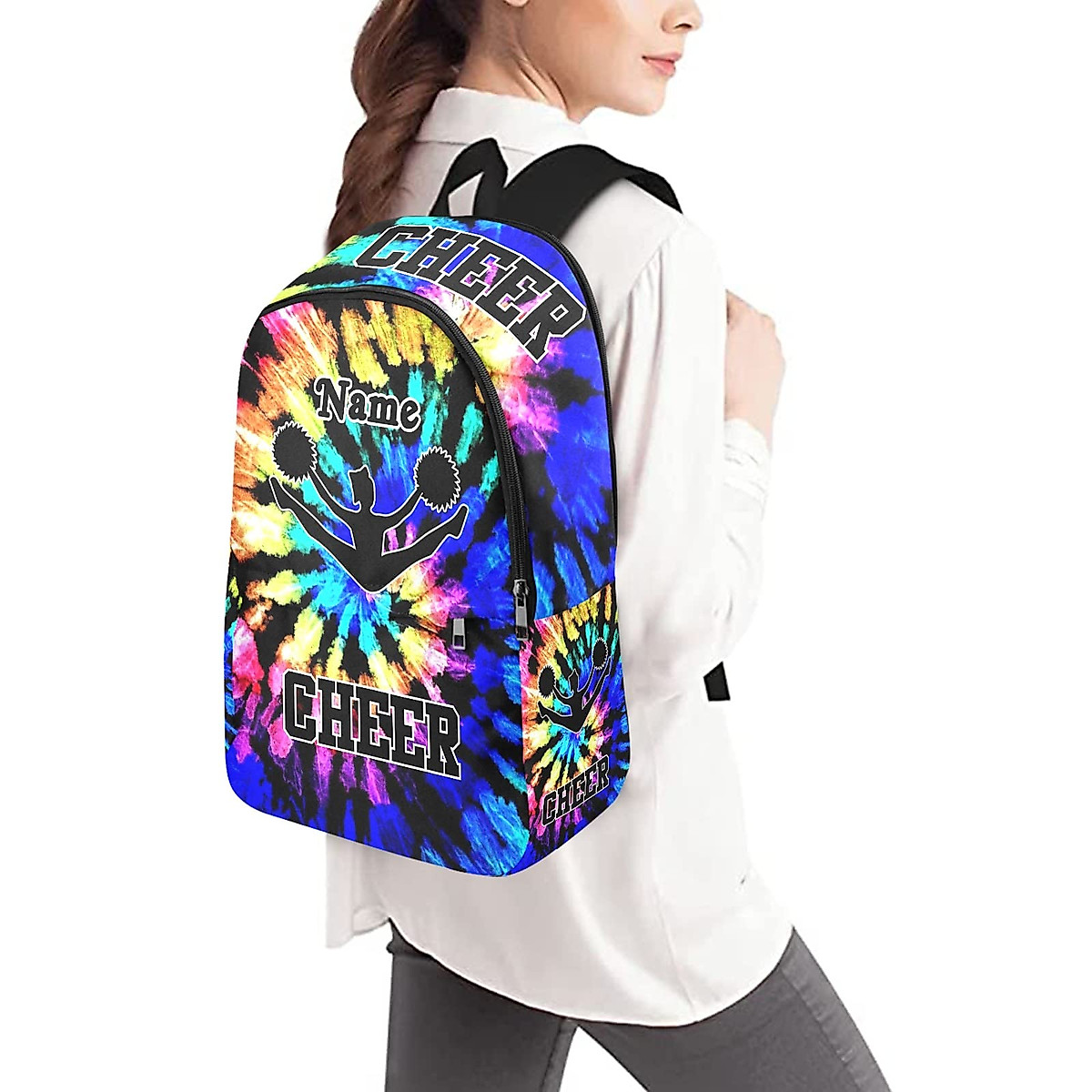 SunFancyCustom Tie Dye Cheer Cheerleader Backpack Bookbags Laptop Bag Casual Travel Daypack for Camping Shopping