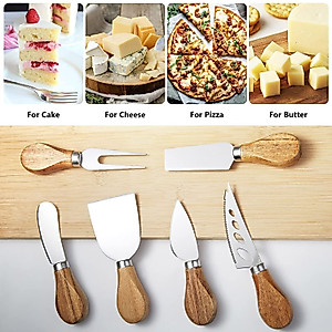 HyChill Cheese Knife Set 8-Piece Cheese Knife with Acacia Wood Handle Stainless Steel Cheese Slicer Cheese Cutter with Cheese Grater & Brush，Perfect Gift for Holiday, Birthday(C)