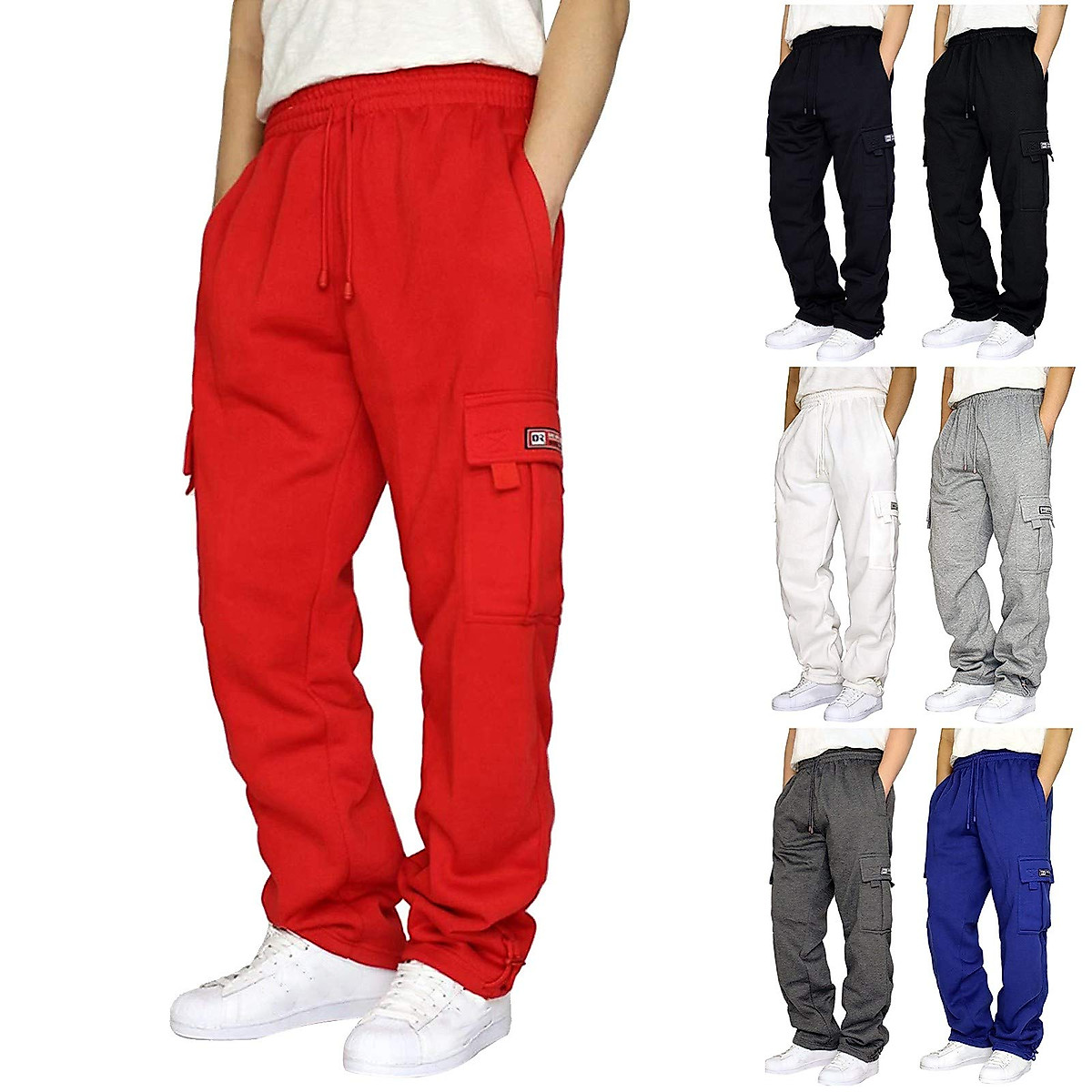 Wakeu Sweatpants for Men Pants Casual Rope Loosening Heavyweight Fit Cargo for Men Loose Sports Trousers Pants with Pockets Navy,X-Large
