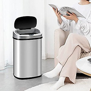 13 Gallon Kitchen Trash Can Automatic Stainless Steel Garbage Can Touch Free Trash Can with Lid Motion Sensor Waste Bin for Kitchen Home Office Living Room Bedroom