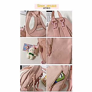 Hipi-shop Backpack for Women Kawaii Long-eared rabbit Backpack Fashion Preppy Style shoulder bag handbag crossbody bag (Pink)