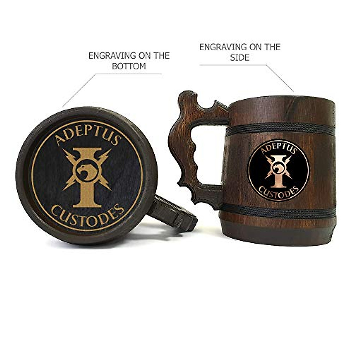 Adeptus Custodes Wooden Beer Mug, 40k Engraved Beer Stein, Custom Beer Gift for Gamer, Handmade Wooden Tankard