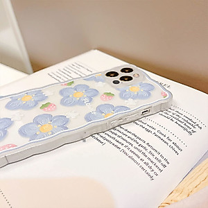 Ownest Compatible for iPhone 13 Pro Max Clear Case 6.7 Inch with Flower Cute Strawberry Lace Design for Girls Woman TPU Protective Slim Shockproof Floral Case for iPhone 13 Pro Max-Blue