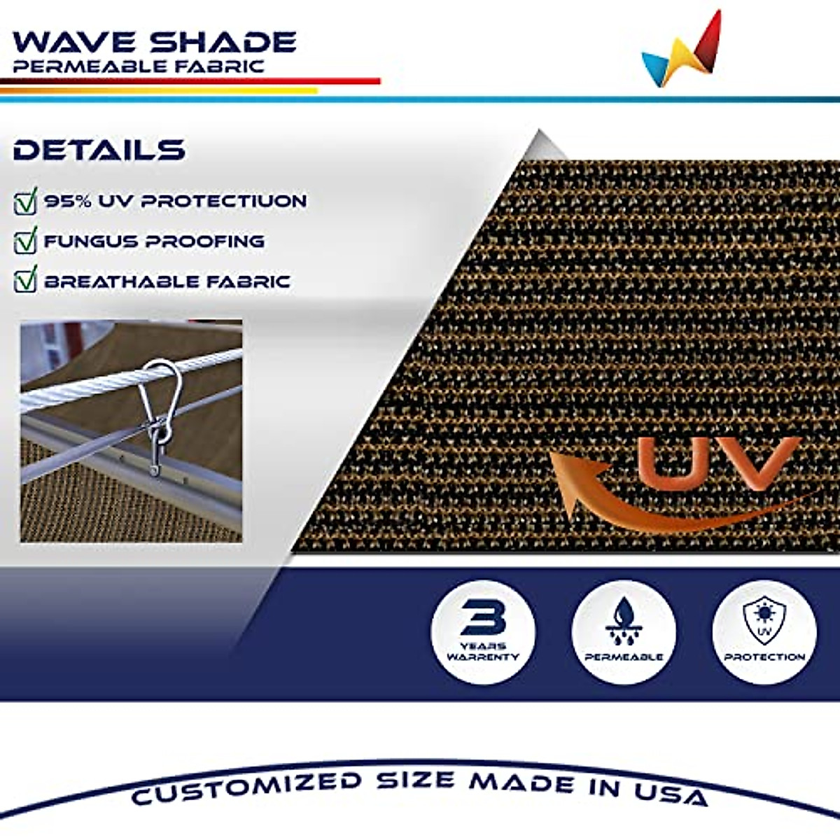 Windscreen4less 4' x 16' Retractable Shade Cover Replacement Canopy Sliding Wave Shade Sail for Pergola Awning Patio Deck Yard Porch Gazebo Brown