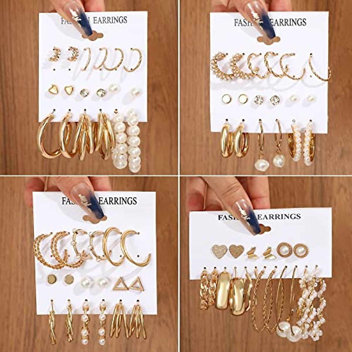 36 Pairs Gold Earrings Set for Women, Fashion Pearl Chain Link Stud Drop Dangle Earrings Multipack Hoop Earring Packs, Hypoallergenic Earrings for Birthday Party Jewelry