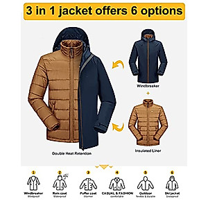 33,000ft Men's Waterproof 3-in-1 Ski Jacket, Warm Mountain Windbreaker Snow Rain Jackets Winter Coat with Puffer Jacket