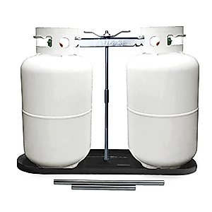RVPNR RV Dual Propane Tank Mounting Rack 40lb,30lb and 20ld Tanks for Camper and Travel Trailers with Different Connecting Pipes, Black