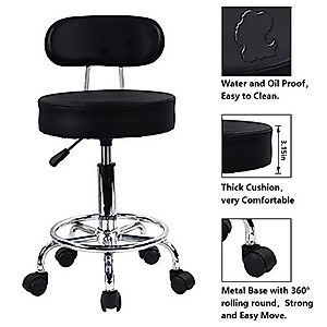 KKTONER PU Leather Rolling Stool Mid-Back with Footrest Height Adjustable Office Computer Home Drafting Swivel Task Chair with Wheels (Black)