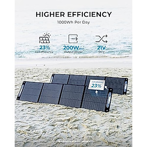 OUKITEL 200W Portable Solar Panel for Power Station, Foldable Solar Panel w/ 4 Kickstands, IP65 Waterproof Solar Panel w/MC-4 Output for Outdoor RV Camper