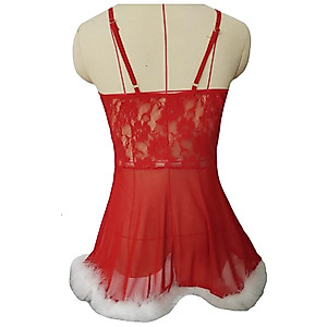 Lightning Deals of Today, Womens Lingeries Babydoll, Christmas Lingerie for Women Sexy Naughty, Womens Santa Babydoll V Neck Lingerie Xmas Velvet Lace Chemise Plus Size Sleepwear