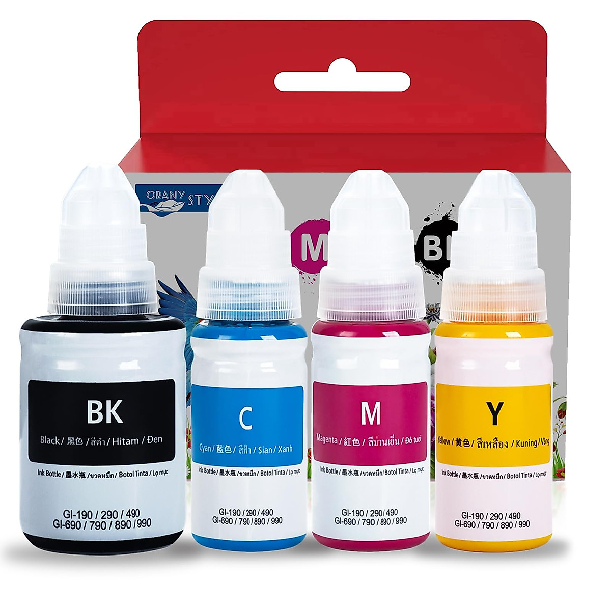 Compatible GI290 Refill Ink Bottles Replacement for Canon PIXMA G1000 G1200 G1800 G2100 G2200 G2400 G2800 G3200 G3600 G3800 G4100 G4600 G4210 megatank Inkjet Printer.1Bk,1C,1M,1Y,