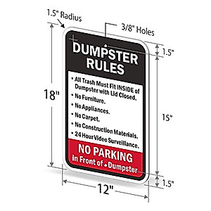 SmartSign - K-7492-EG-12x18 "Dumpster Rules" Sign | 12" x 18" 3M Engineer Grade Reflective Aluminum Black/Red on White