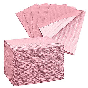 Disposable Dental Bibs 13"x18" (125 Pack) - 3 Ply Waterproof Tattoo Bib Sheet for Patients - Dentist or Medical Tray Cover and Nail Table Cover Supplies, Pink, One Size