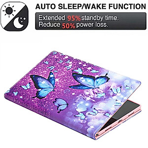YUNHOTIC Case for Samsung Galaxy Tab A8 10.5 inch 2022 Model (SM-X200/X205/X207), Auto Wake/Sleep, Premium PU Leather Folding Stand Cover with Pen Holder & Multiple Viewing Angles - Purple Butterfly